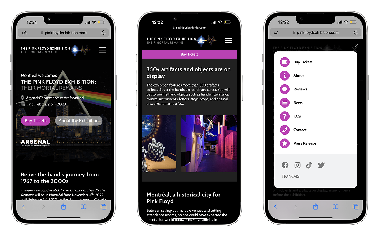 The Pink Floyd Exhibition Website Development - DREWW
